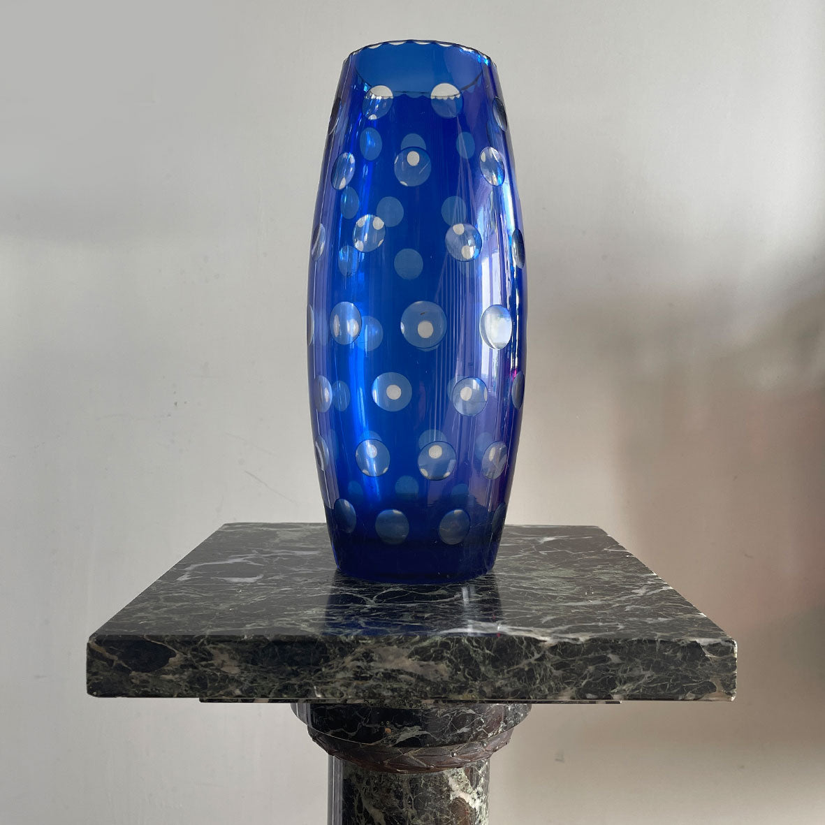 A Blue Dotted Glass Vase - IntoVintage.co.uk – Intovintage.co.uk
